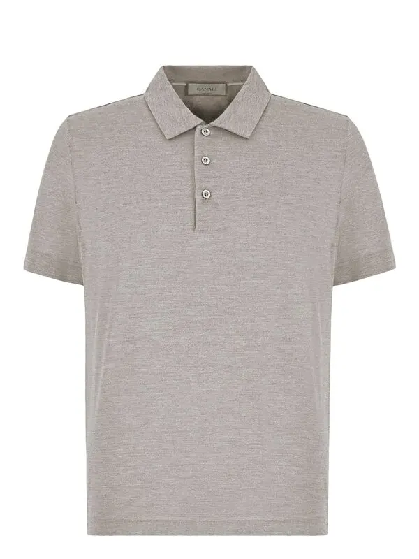 Canali Taupe Silk Short-sleeved Polo Shirt With Buttons - Beige