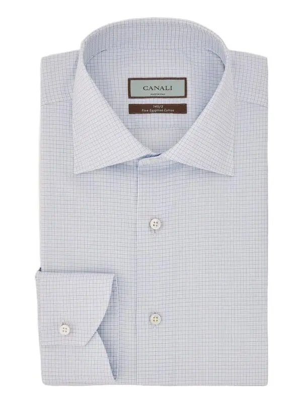 Canali And Light Blue 140/2 Cotton Plaid Regular-fit Formal Shirt - White