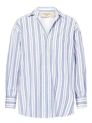 Max Mara Stripe Broderie Cotton Shirt - Navy Pinstripes