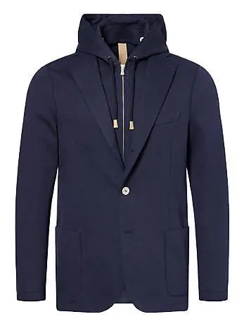 Eleventy Cotton-blend Jacket With Detachable Hood - Blue