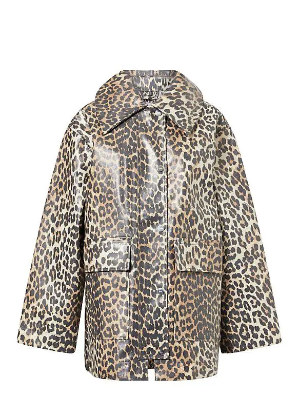 GANNI Laminated Leopard-print Cotton-blend Jacket - Almond Milk