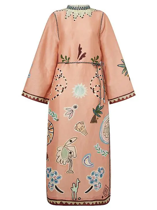 ALEMAIS Laurence Belted Linen-and-silk Midi Dress - Pink