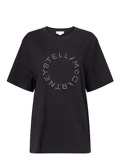 Stella McCartney Stud-logo Boyfriend Cotton-jersey T-shirt - Black