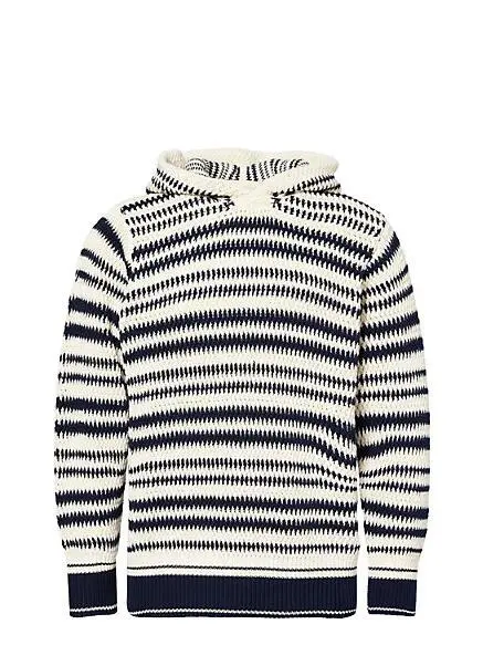 Orlebar Brown Kirk Striped Cotton Hoodie - White Sand/night Iris