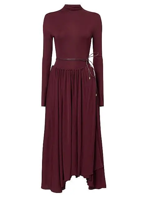 Alaïa Wrap-over High-neck Woven Midi Dress - Cognac