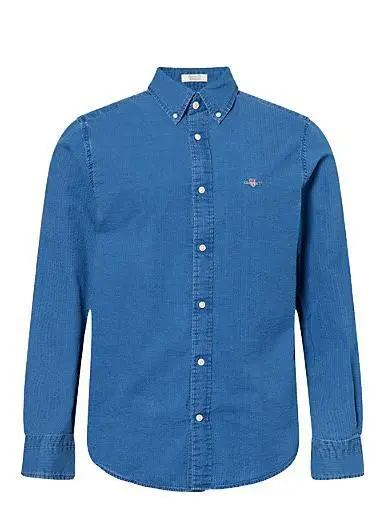 Gant Embroidered-logo Seersucker Cotton Shirt - Dark Indigo
