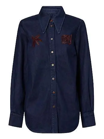 ALEMAIS Delany Embroidered Denim Shirt - Indigo