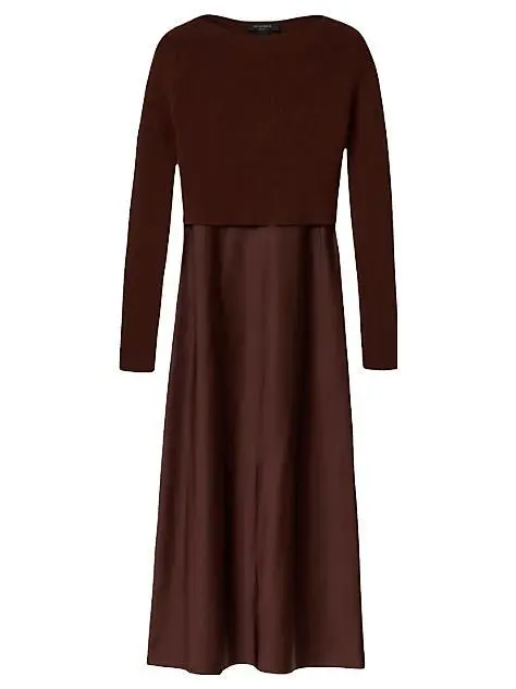 ALLSAINTS Hera Two-in-one Woven Midi Dress - Bitter Brown