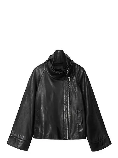 ALLSAINTS Rhodes Funnel-neck Leather Jacket - Black