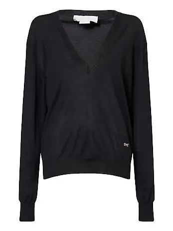 Stella McCartney Embroidered V-neck Wool Jumper - Black