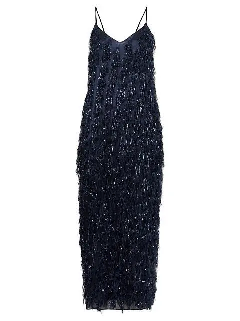Stella McCartney Tinsel Backless Woven Midi Slip Dress - Navy