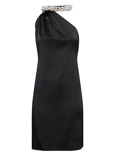 Stella McCartney Embellished Halterneck Asymmetric Satin Mini Dress - Black