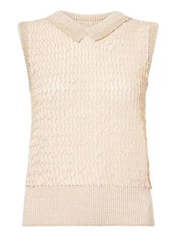 MAISON MARGIELA Scalloped-stitch Collared Knitted Vest - Pale Pink