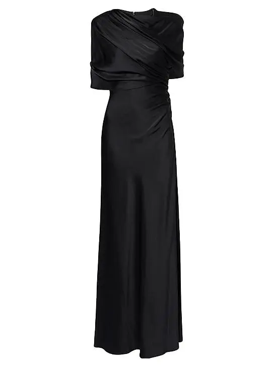 Stella McCartney Draped Cape Satin Gown - Black