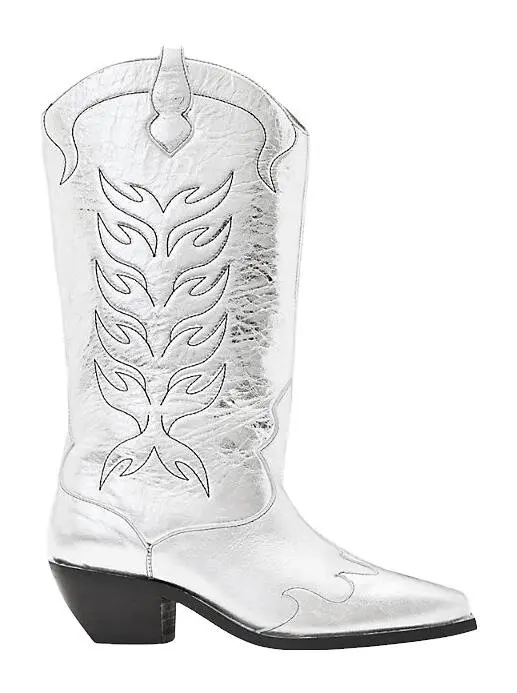 ALLSAINTS Dolly Metallic-leather Heeled Knee-high Boots - Silver
