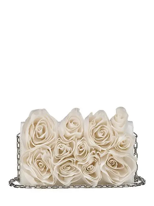 CHRISTIAN LOUBOUTIN Bettina Rose-embroidered Silk Clutch Bag - Bianco