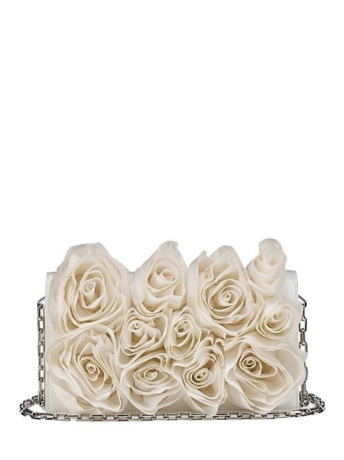 CHRISTIAN LOUBOUTIN Bettina Rose-embroidered Silk Clutch Bag - Bianco