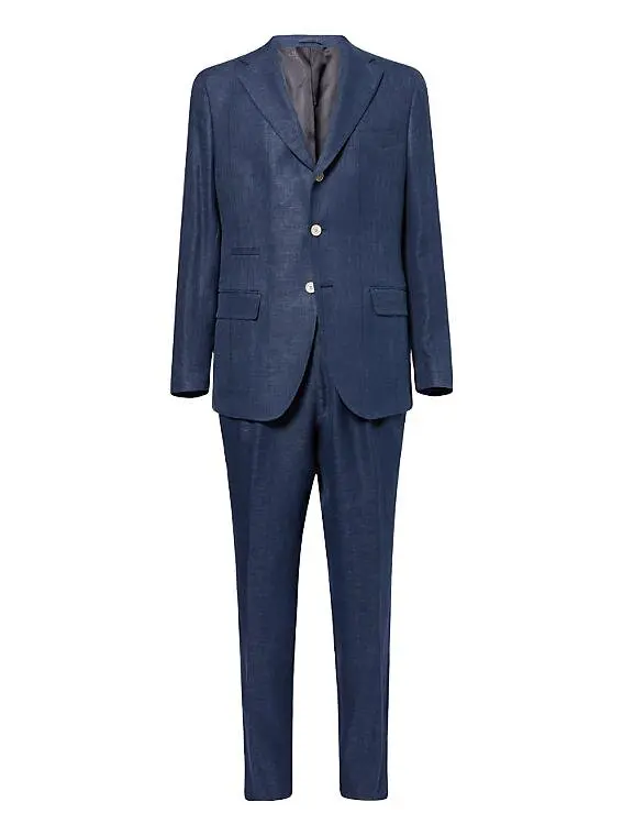 Eleventy Peak-lapel Tapered-leg Woven Suit - Blue