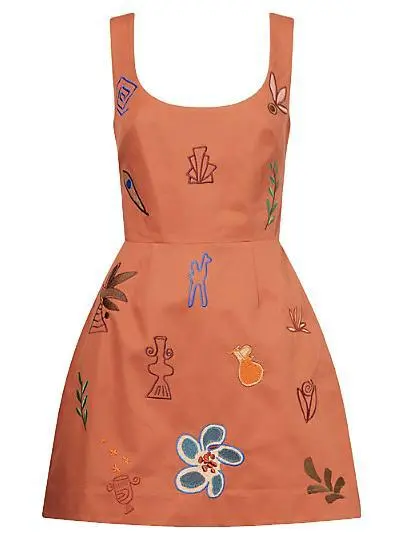 ALEMAIS Embroidered Cotton Mini Dress - Rust
