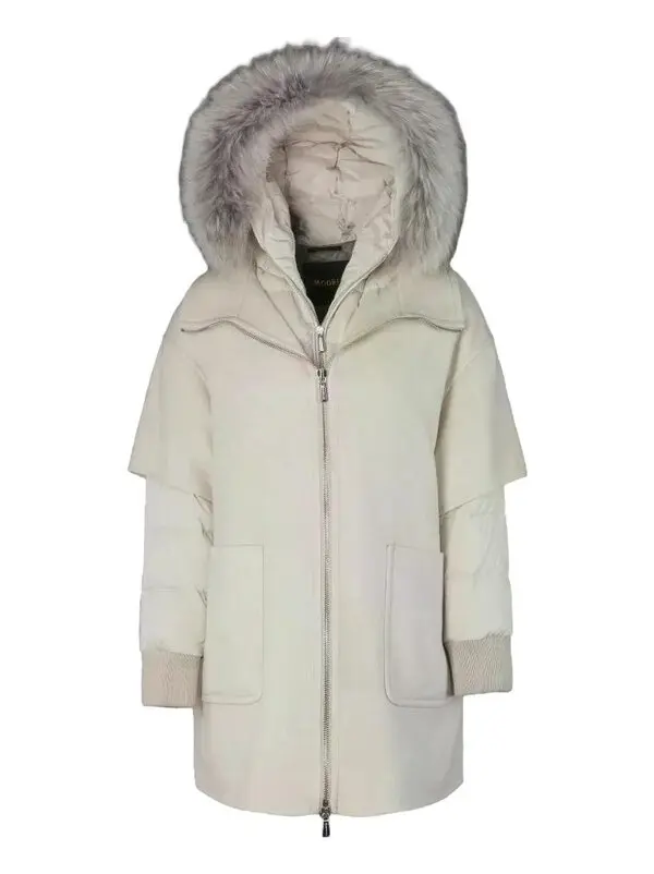 MOORER Faux-fur Trim Hooded Coat - Neutrals