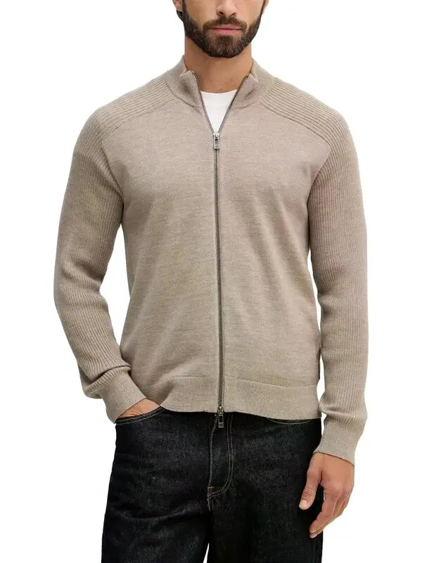 Armani Exchange Ribbed Zip Cardigan - Neutrals