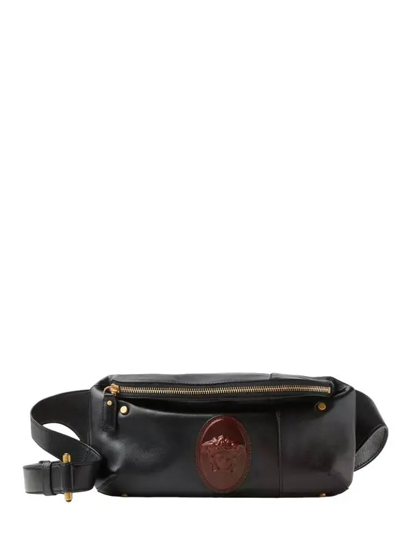 Versace Small Nappa Leather Belt Bag With La Medusa Cameo - Black