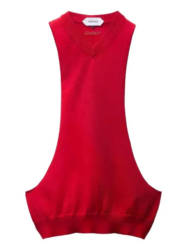 Versace V-neck Logo Knitted Top - Red