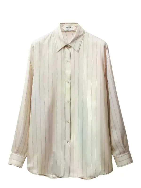 Versace Striped Silk Twill Shirt - Neutrals