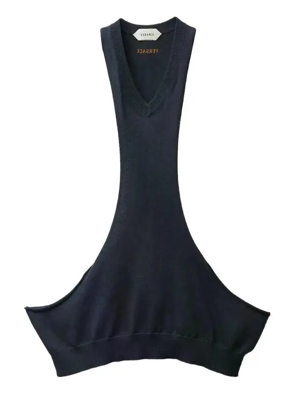 Versace Cotton-cashmere Knit Tank Top - Blue