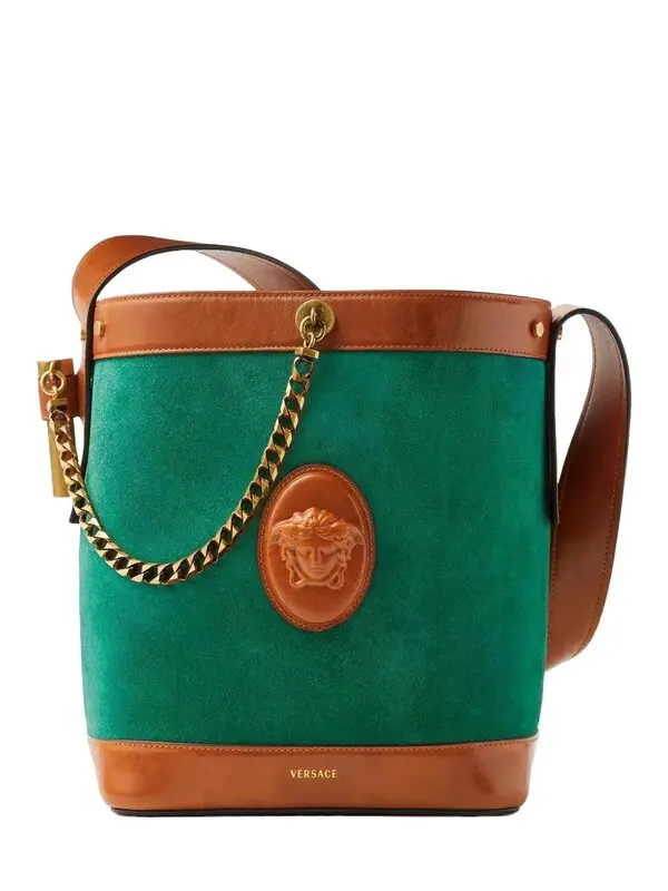 Versace Pivot Small Suede Bucket Bag - Green