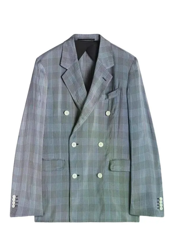 LANVIN Double-breasted Checked Blazer - Blue