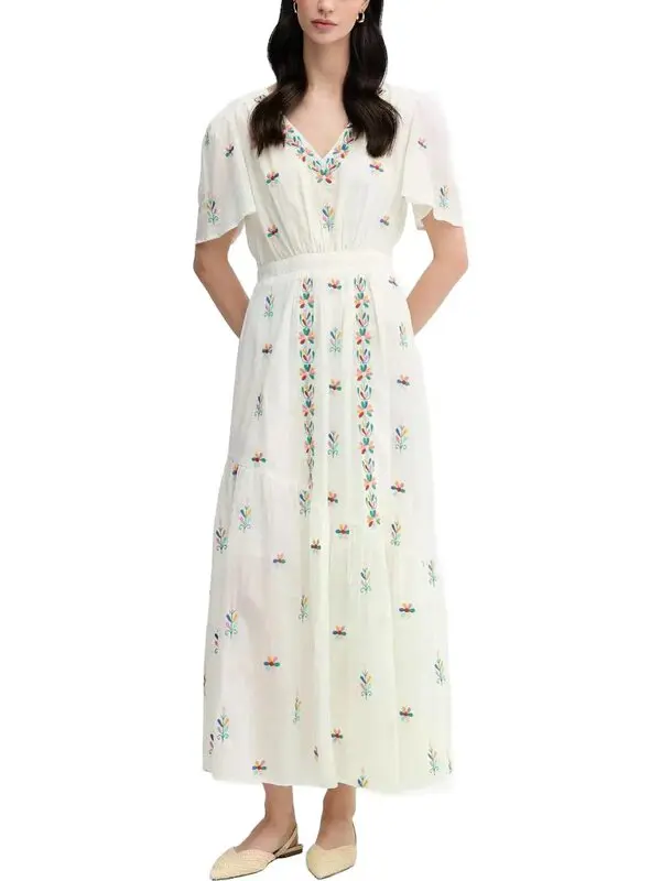 LA PETITE FRANÇAISE Rachele Embroidered V-neck Maxi Dress - Neutrals