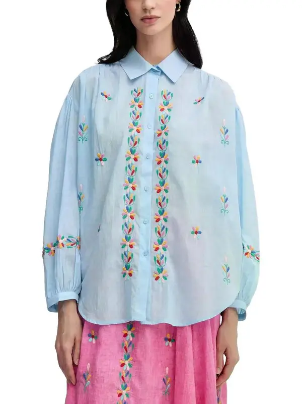 LA PETITE FRANÇAISE Embroidered Button-down Shirt - Blue