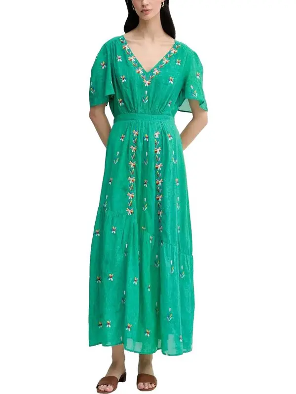 LA PETITE FRANÇAISE Rachele Embroidered V-neck Maxi Dress - Green