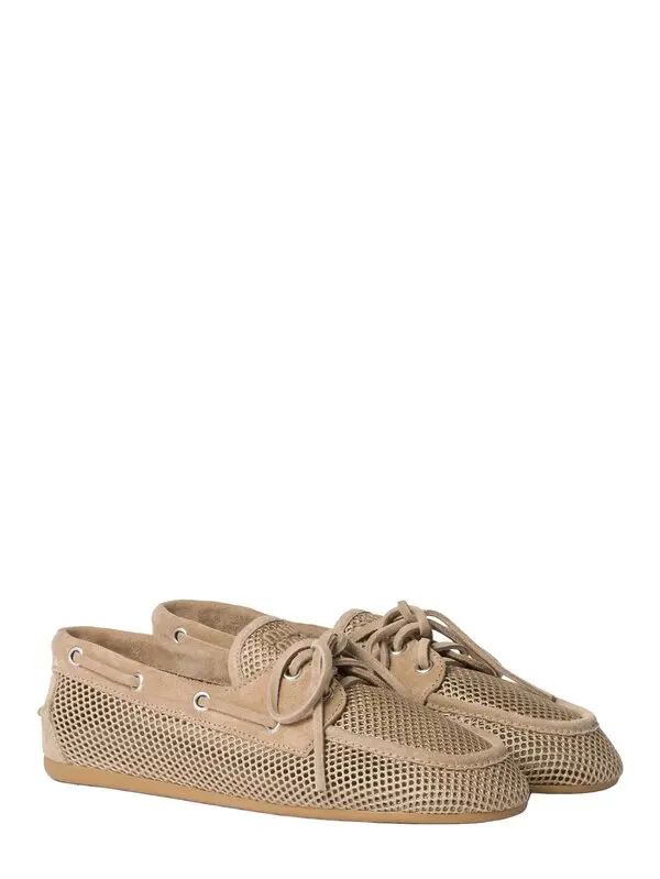 Miu Miu Mesh And Suede Boat Shoes - Desert Beige