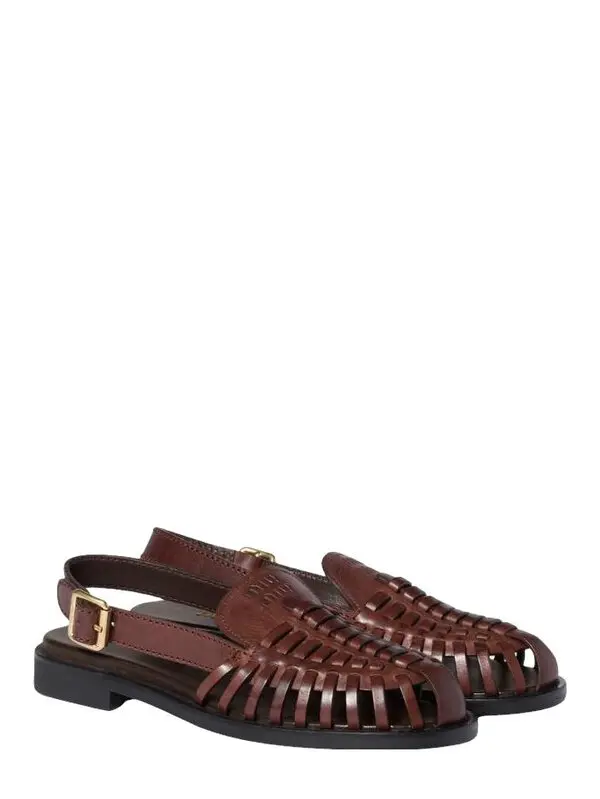 Miu Miu Leather Slingback Loafers - Coffee