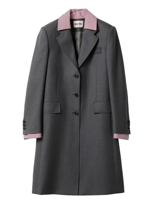 Miu Miu Single-breasted Gabardine Coat - Anthracite Gray