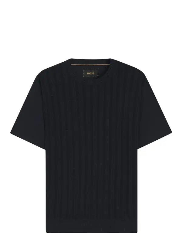 BOSS Cable-knit T-shirt In Cotton And Silk - Dark Blue
