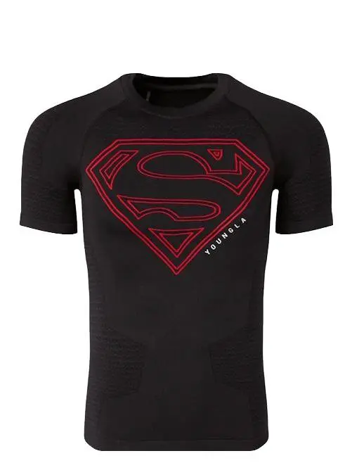 YOUNGLA X Superman Compression Tee Shirt - Black/red