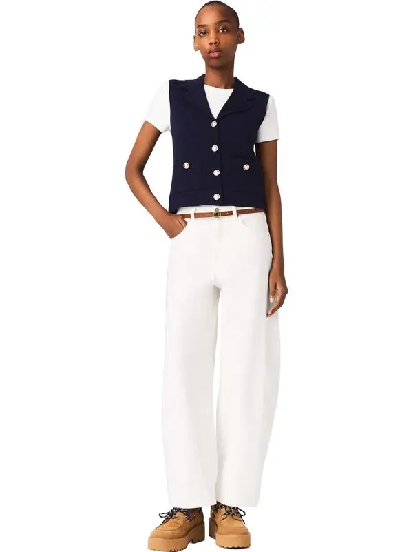 Maje Textured Knit Polo Cardigan - Navy