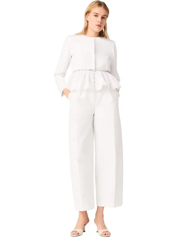 Maje Cropped Jacket With Jeweled Belt - White