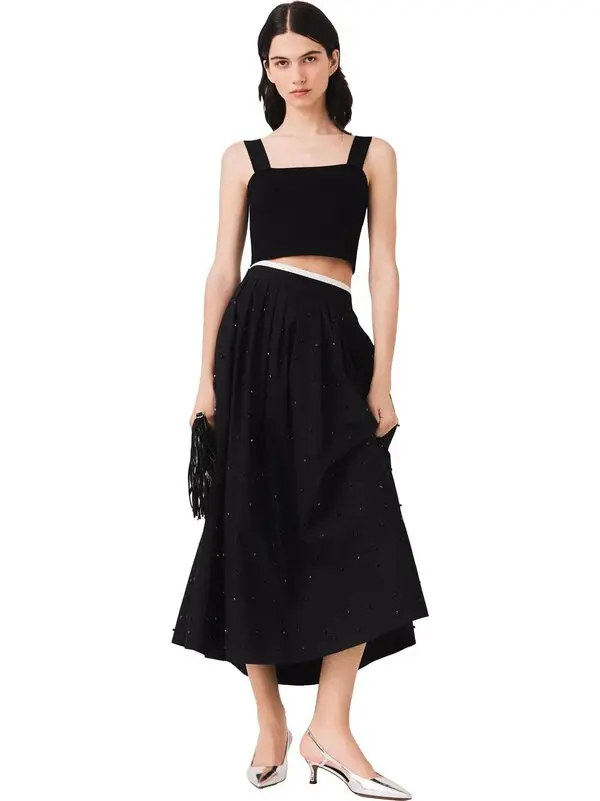 Maje Knitted Crop Top With Straps - Black