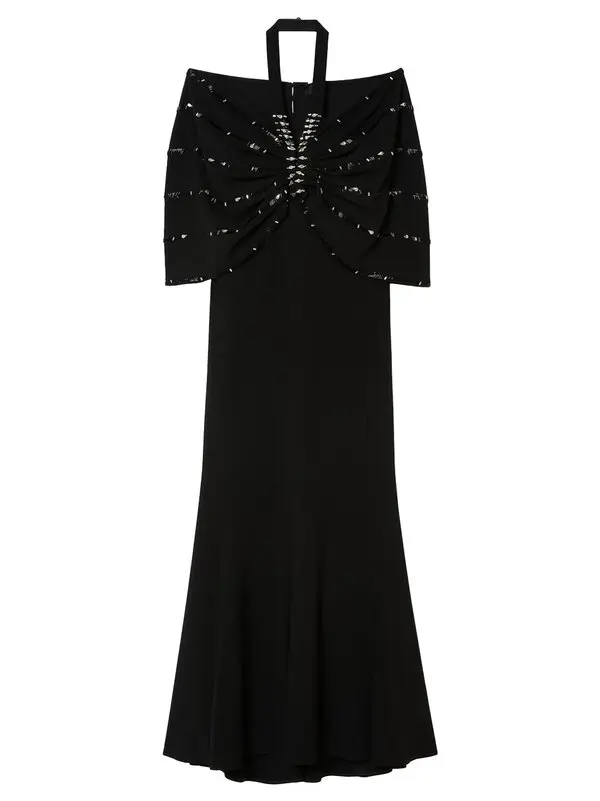 Marina Rinaldi Embellished Halterneck Maxi Dress With Cape - Black