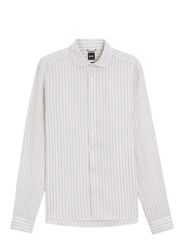 BOSS Linen Stripe Shirt - Beige