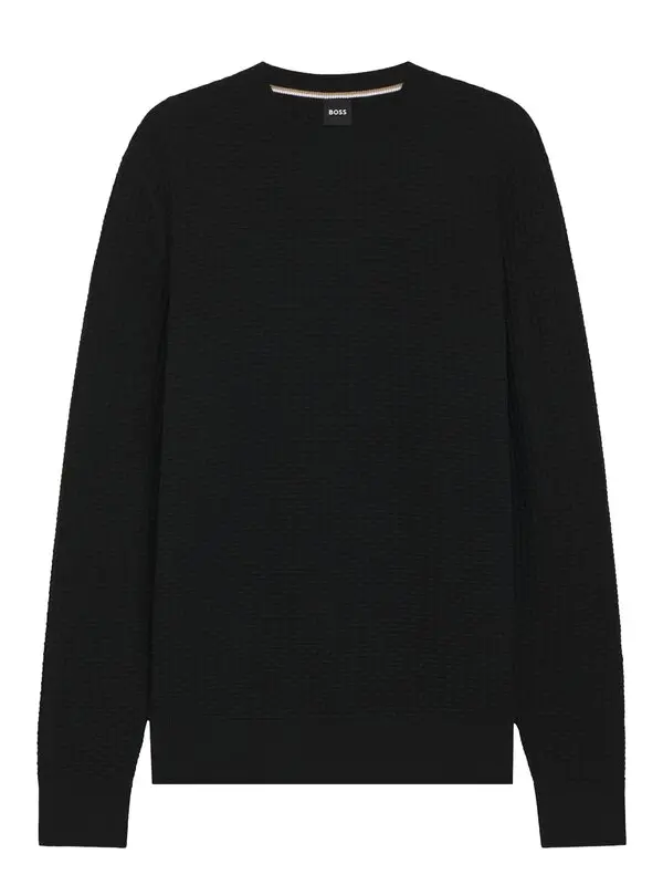 BOSS Cotton Textured Sweater - Black