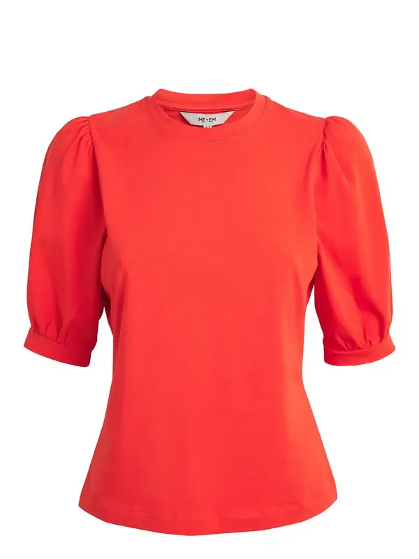 ME+EM Stretch-cotton Puff-sleeve T-shirt - Red