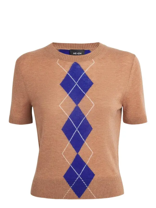 ME+EM Wool-cashmere Argyle T-shirt - Brown