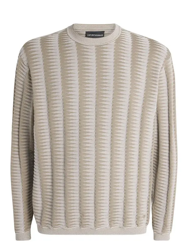 Emporio Armani Cotton Woven Jacquard Sweater - Beige