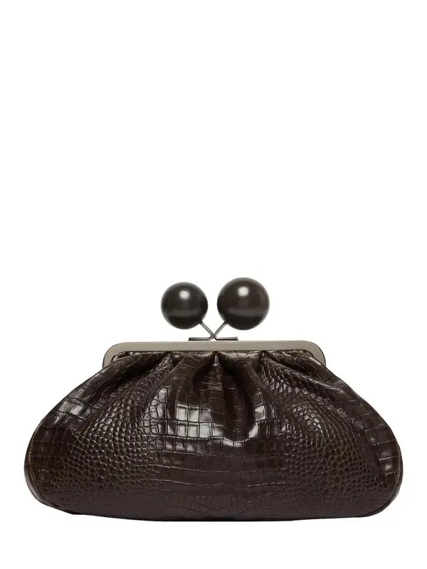 Max Mara Medium Leather Croc-embossed Pasticcino Clutch - Brown