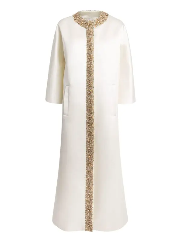 Huishan Zhang Satin Embellished Overcoat - Ivory